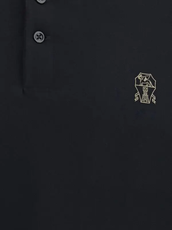 Brunello Cucinelli Logo Embroidered Short Sleeved Polo Shirt - Black