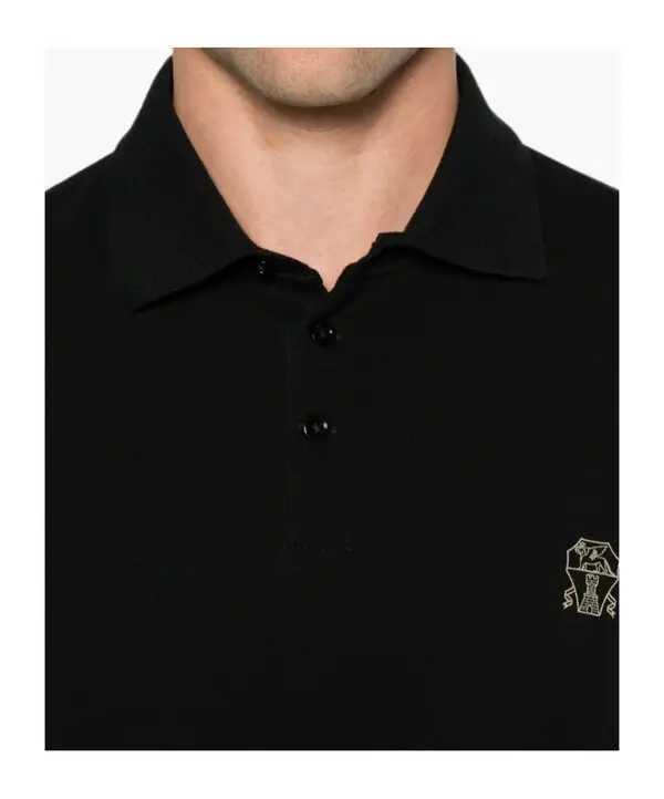 Brunello Cucinelli Logo Embroidered Short Sleeved Polo Shirt - Black