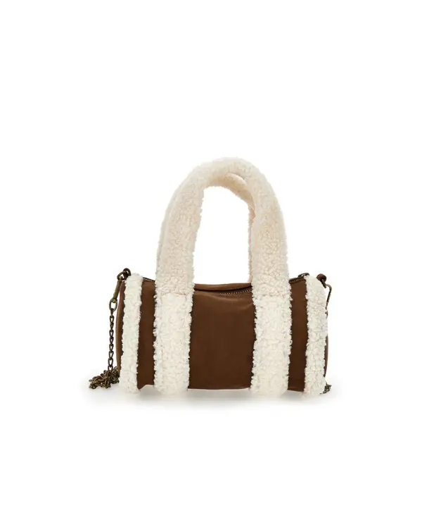 Monnalisa Shearling-trimmed Suede Shoulder Bag