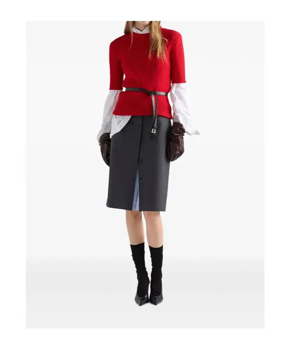 Prada Double Layered Midi Skirt With Button Details