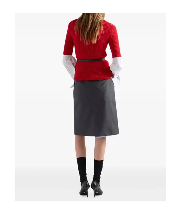Prada Double Layered Midi Skirt With Button Details