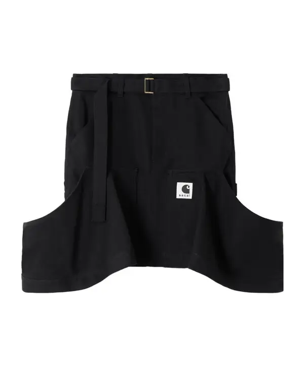 Sacai Belted Draped Cotton-canvas Mini Skirt - Black