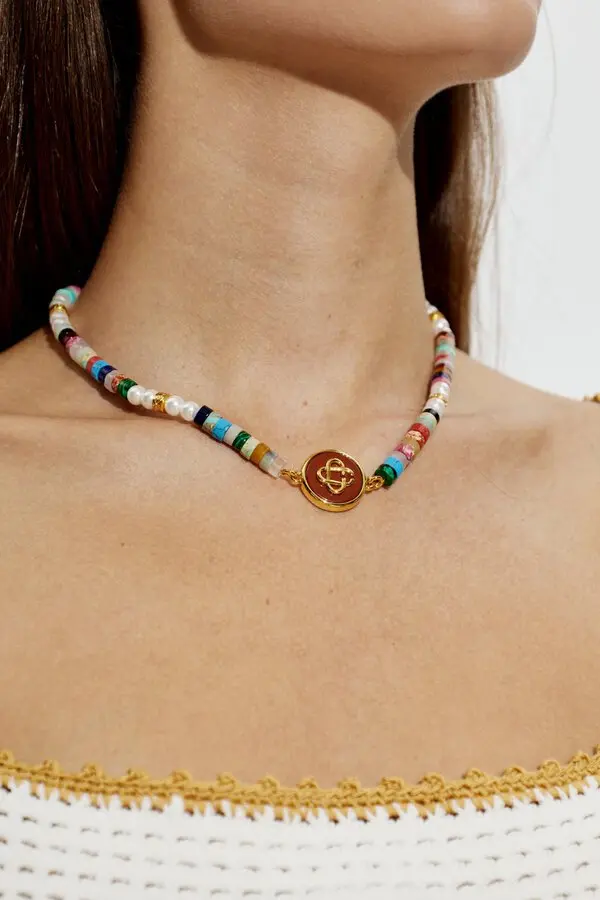 Casablanca Multi-colored Bead And Pearl Necklace With Pendant
