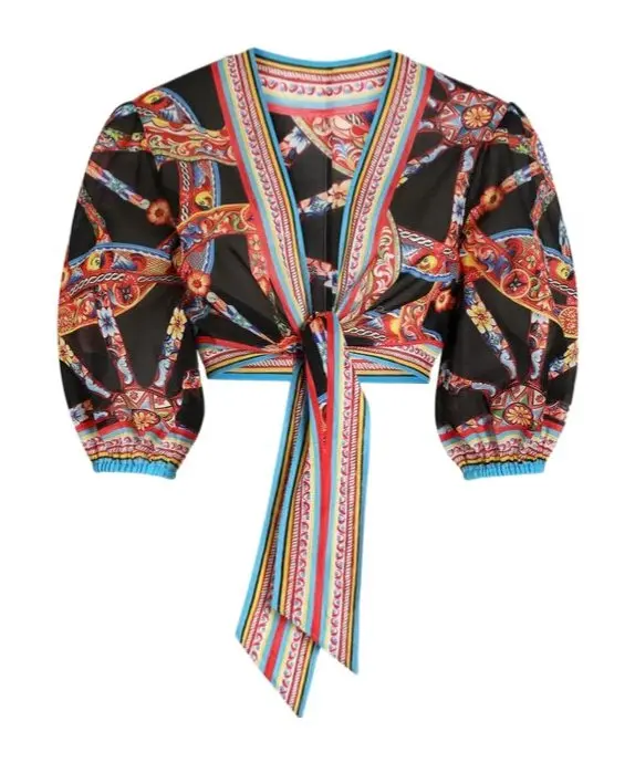 Dolce & Gabbana Carretto-print Batiste Top - Multicolor