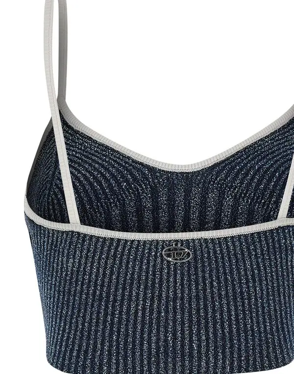 DIESEL® M-estere Bouclé-knit Cropped Top - Blue/white