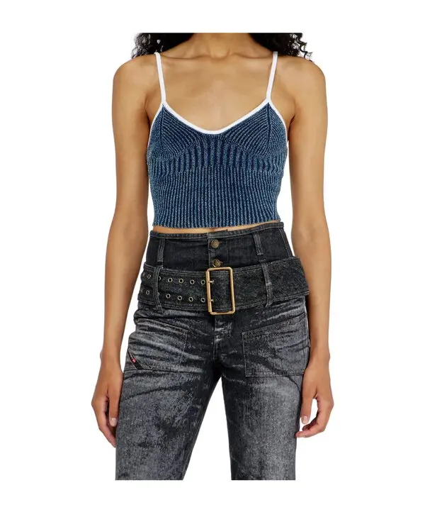 DIESEL® M-estere Bouclé-knit Cropped Top - Blue/white