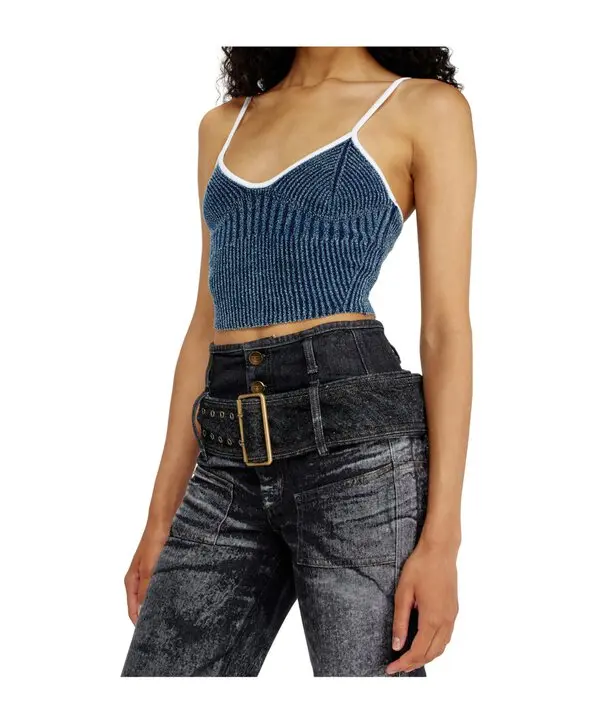 DIESEL® M-estere Bouclé-knit Cropped Top - Blue/white