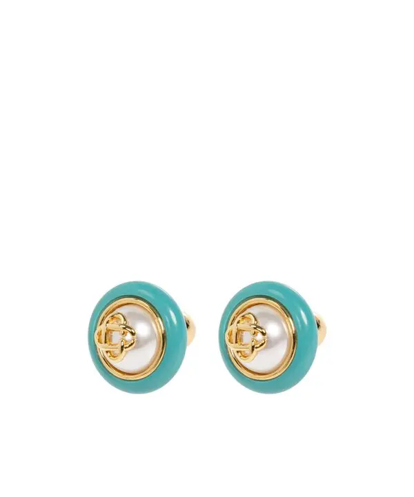 Casablanca Round Turquoise And Pearl Stud Earrings - Blue