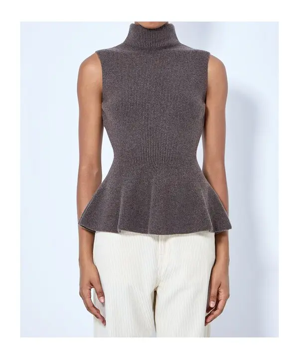RÓHE Sculptural Ribbed-knit Peplum Top - Brown