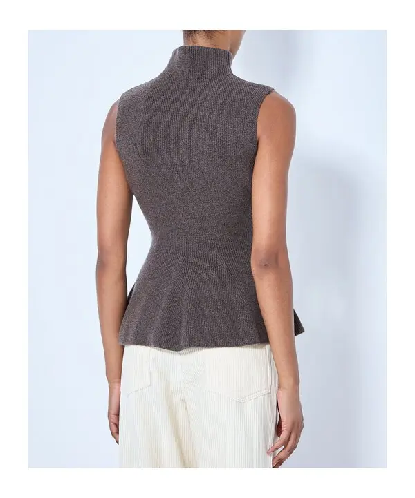 RÓHE Sculptural Ribbed-knit Peplum Top - Brown