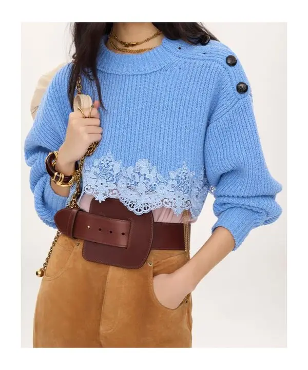 Chloé Cropped Lace-trim Knitted Sweater