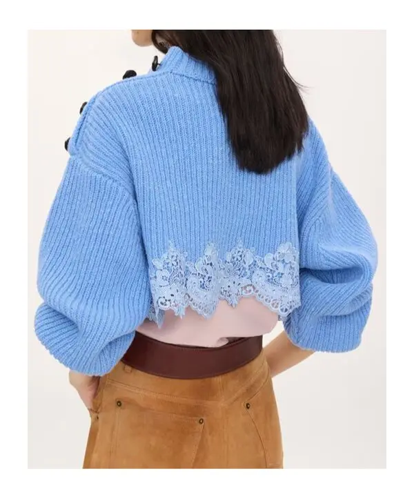 Chloé Cropped Lace-trim Knitted Sweater