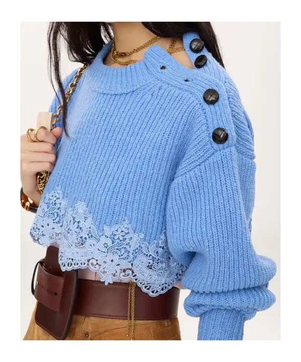 Chloé Cropped Lace-trim Knitted Sweater