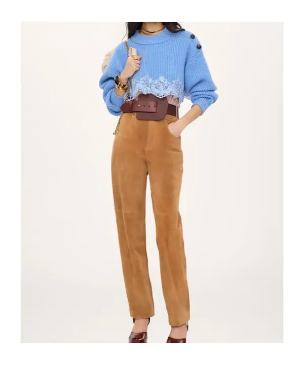 Chloé Cropped Lace-trim Knitted Sweater