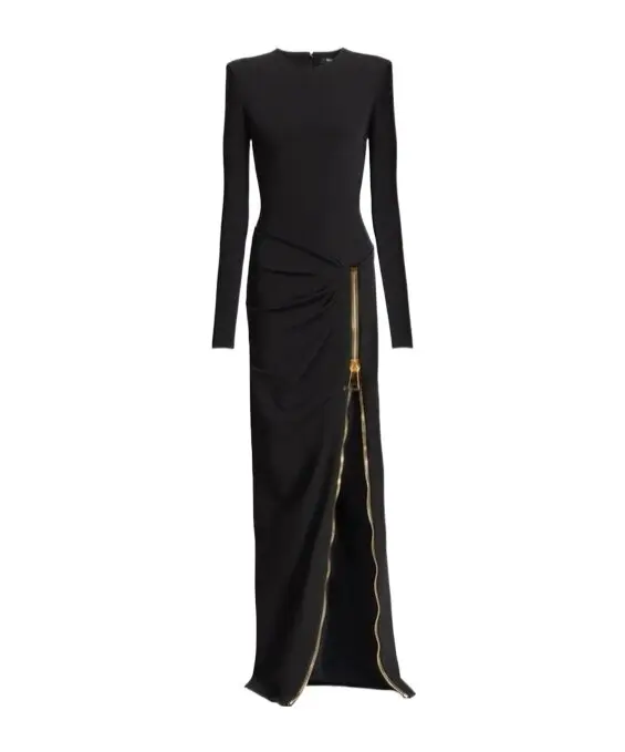 Balmain Long Slit Dress With Zip - Black