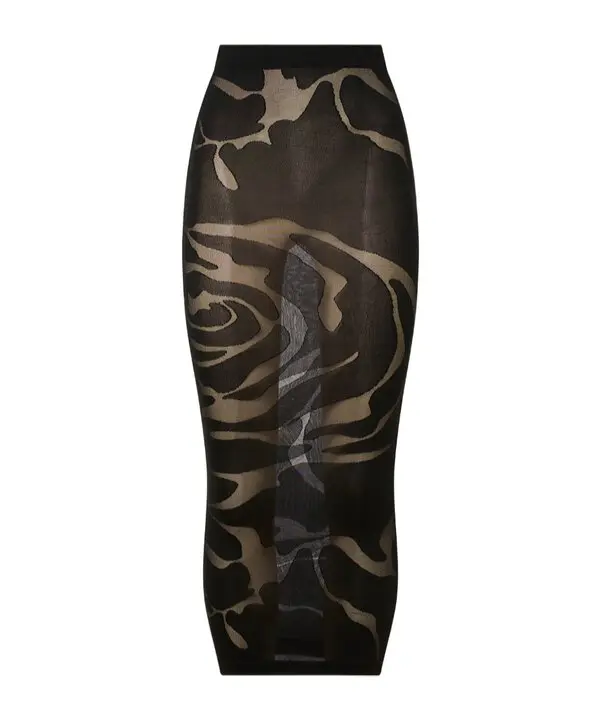 Wolford Rose Shadow Fitted Midi Skirt - Black/black