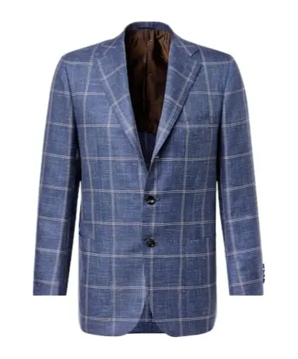 Kiton Checked Cashmere, Wool, Silk, And Linen Blazer - Blue