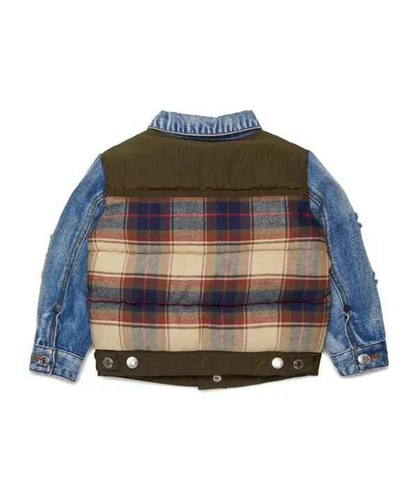 Dsquared2 Patchwork Denim And Plaid Padded Jacket