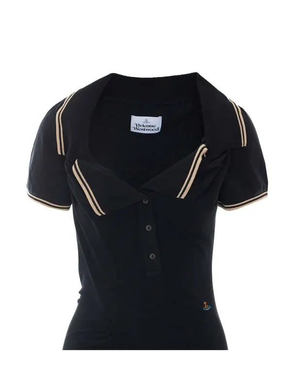 VIVIENNE WESTWOOD Ruched Cotton Midi Dress With Orb Detail - Black