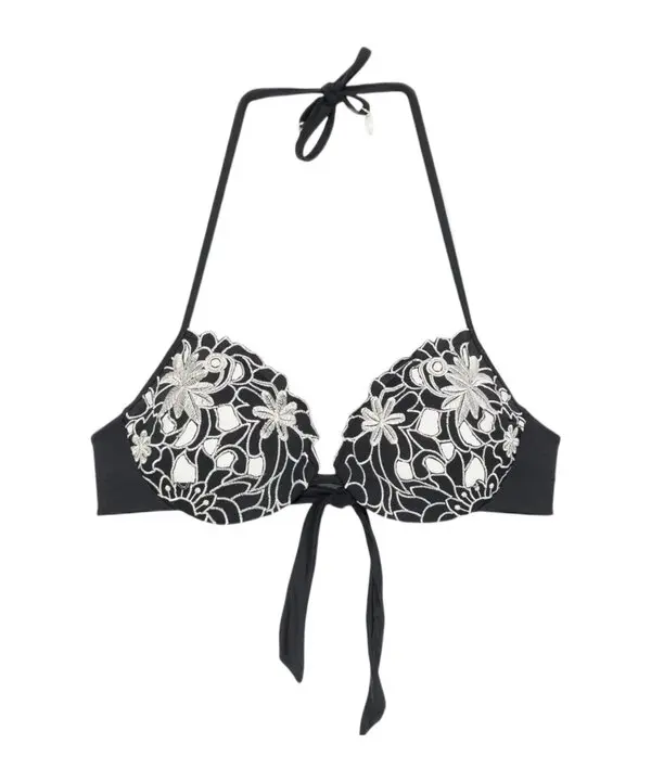 TWINSET Embroidered Halterneck Bikini Top - Black