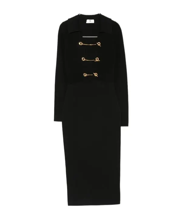 Elisabetta Franchi Toggle-fastening Ribbed-knit Midi Dress - Black