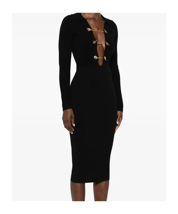 Elisabetta Franchi Toggle-fastening Ribbed-knit Midi Dress