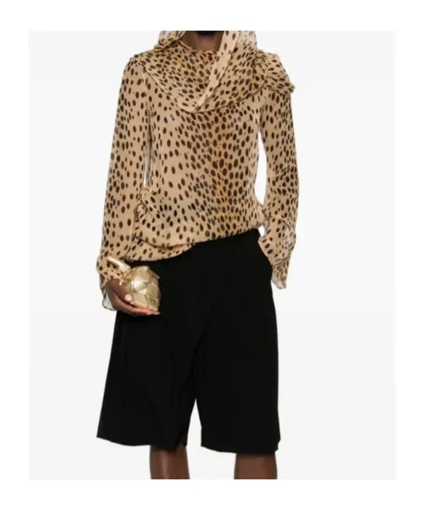 Cult Gaia Beaux Cheetah Print Hooded Blouse - Nude