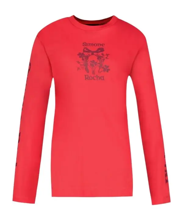 Simone Rocha Coming Up Roses Long Sleeve T-shirt - Red