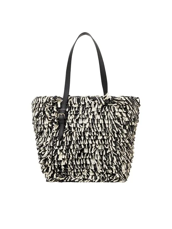 VALEXTRA Wavy-pattern Raffia Tote Bag