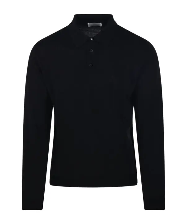 ROBERTO COLLINA Long-sleeve Knitted Polo Shirt - Black