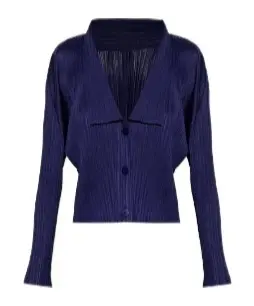 PLEATS PLEASE BY ISSEY MIYAKE Navy Vertical Pleated Cropped Cardigan
