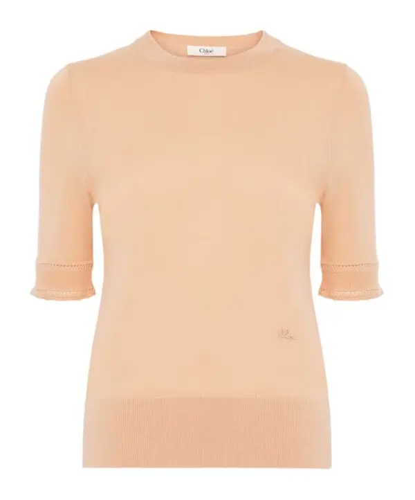 Chloé Ribbed Elbow-sleeve Knitted Sweater - Soft Peach