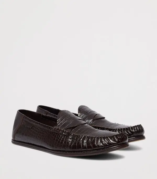 TOM FORD Croc-embossed Leather Penny Loafers