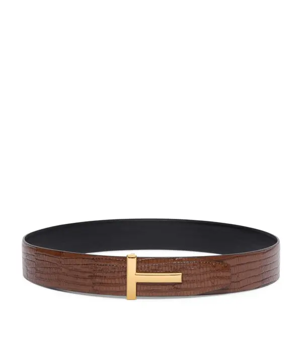 TOM FORD Calfskin Scale-effect T Belt - Brown