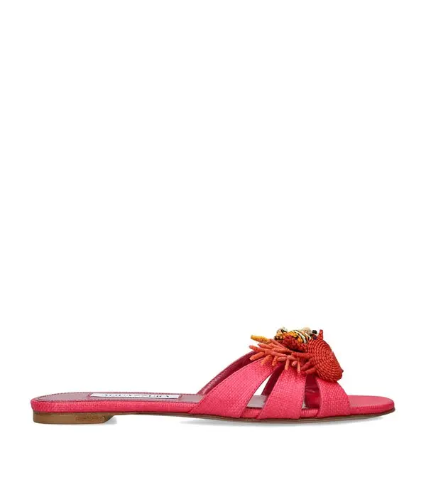 AQUAZZURA Raffia Marea Embellished Mules