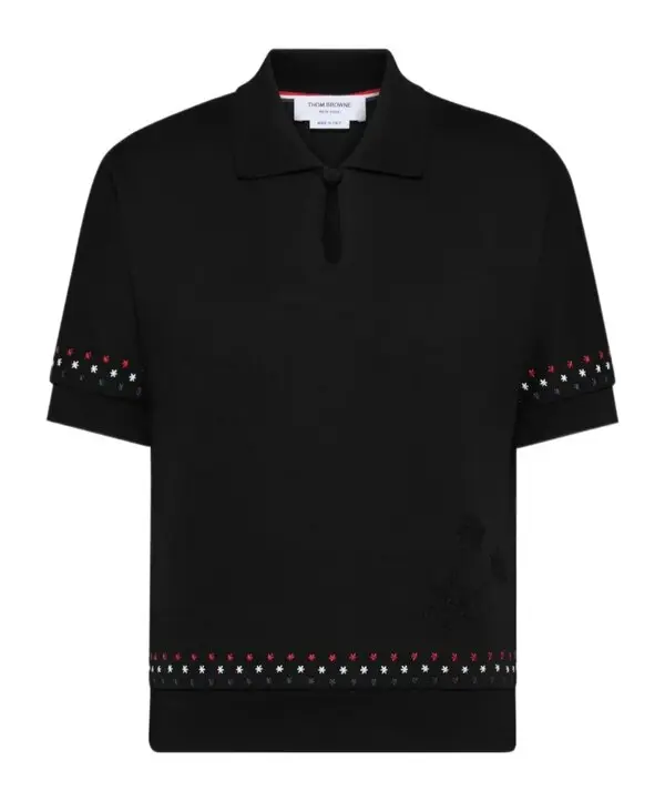 Thom Browne Snowflake-embroidery Polo Top - Black