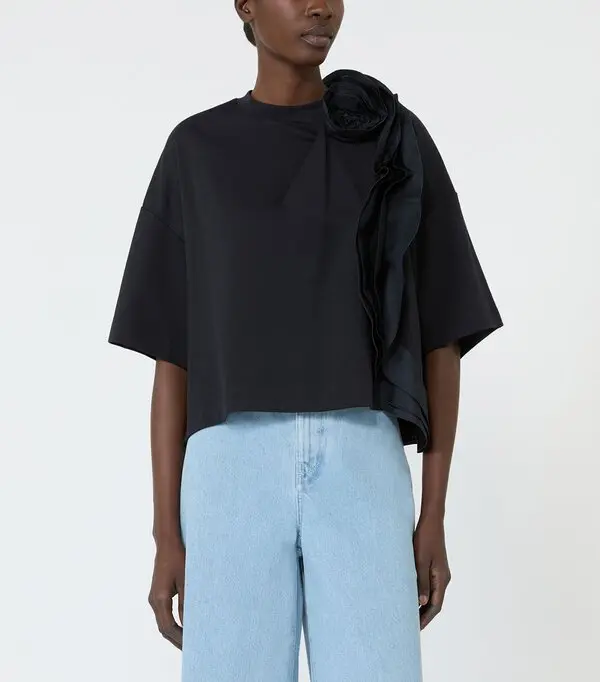 Max Mara Cotton T-shirt With Floral Appliqu