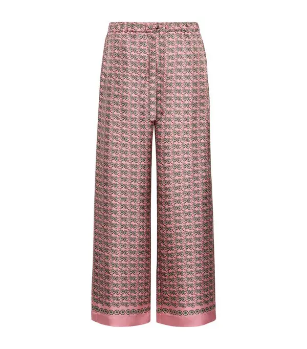 Max Mara Silk Bicycle Print Wide-leg Trousers