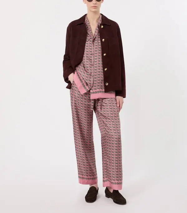 Max Mara Silk Bicycle Print Wide-leg Trousers