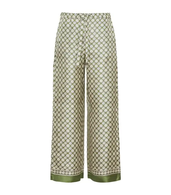 Max Mara Silk Twill Printed Wide-leg Trousers - Brown