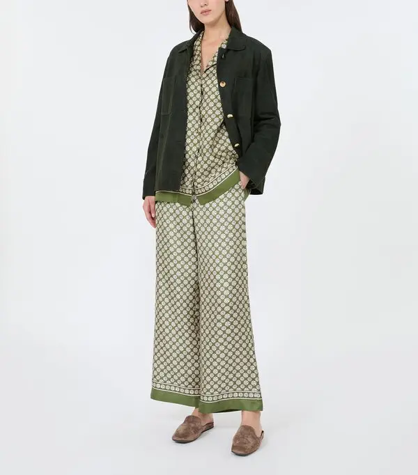 Max Mara Silk Twill Printed Wide-leg Trousers - Brown