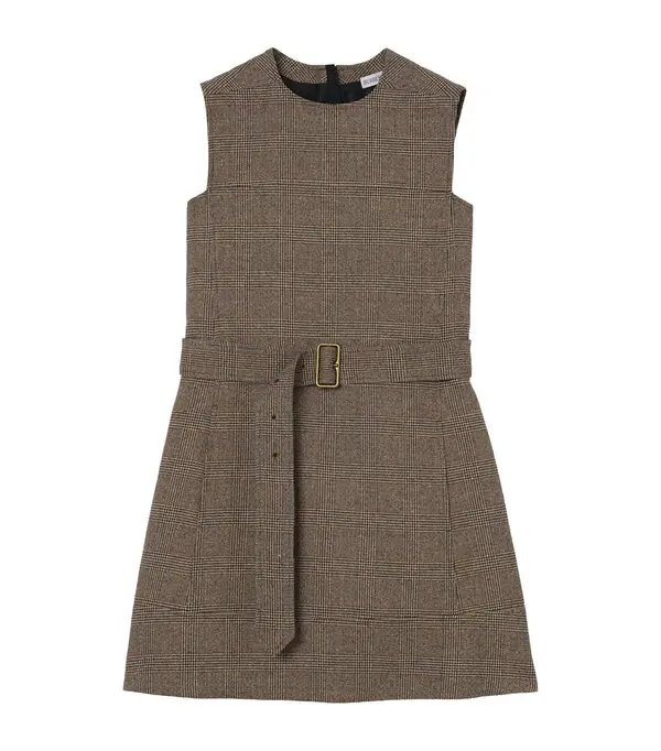 Burberry Wool-linen Blend Plaid Mini Dress With Belt