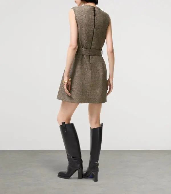 Burberry Wool-linen Blend Plaid Mini Dress With Belt
