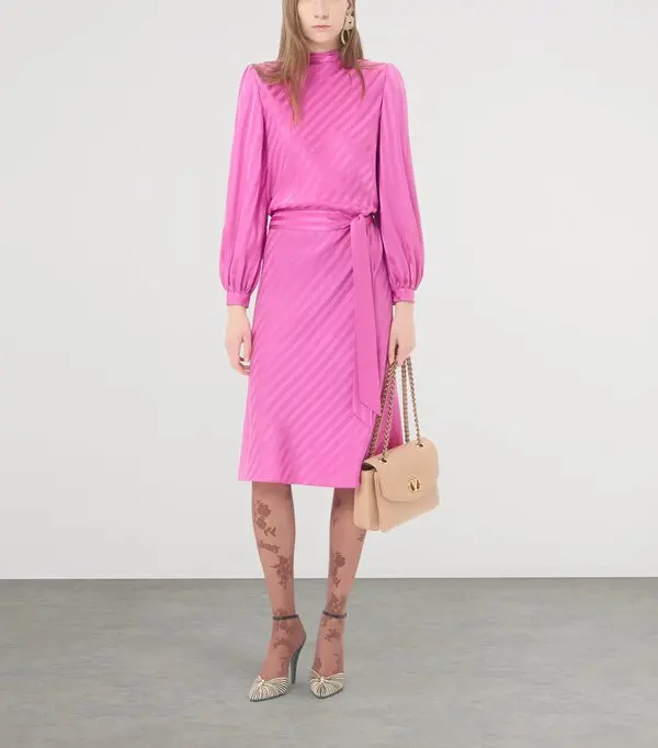 Valentino Garavani Silk Jacquard Stripe Midi Dress - Pink