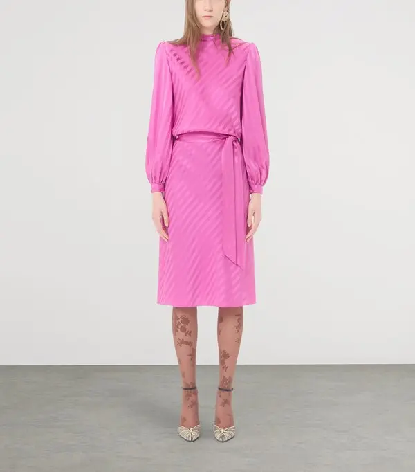 Valentino Garavani Silk Jacquard Stripe Midi Dress - Pink