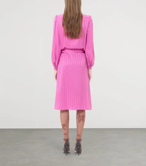 Valentino Garavani Silk Jacquard Stripe Midi Dress - Pink