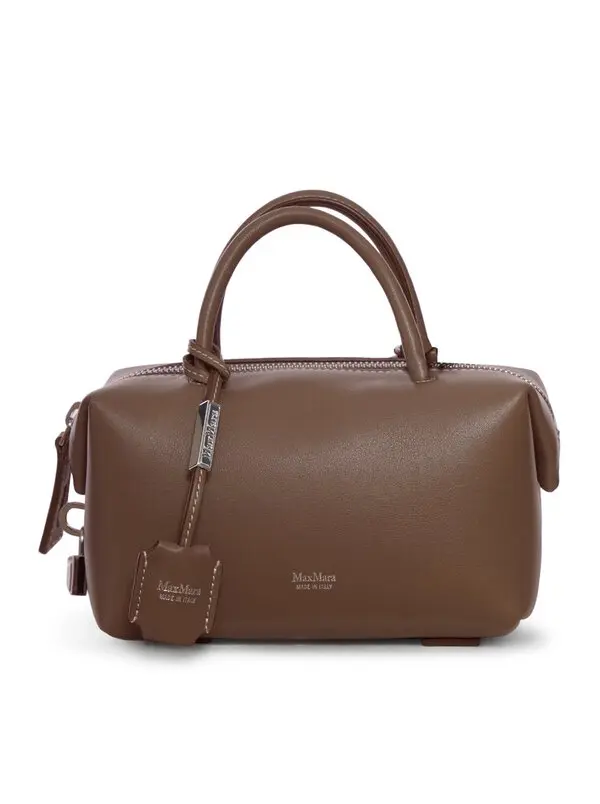 Max Mara Small Leather Top Handle Bag With Padlock Detail - Brown