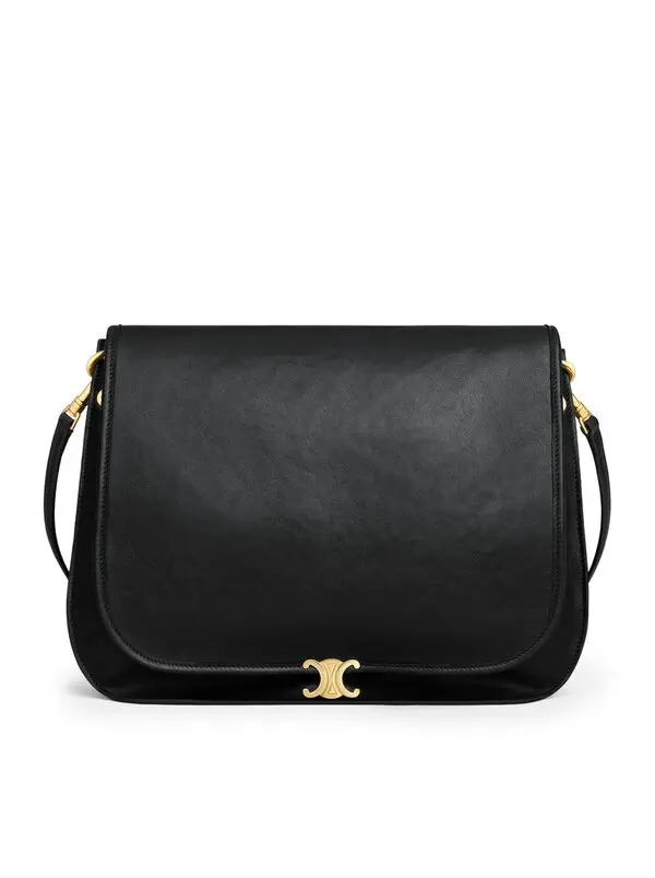 Celine Triomphe Soft Saddlebag In Soft Polished Calfskin - Black