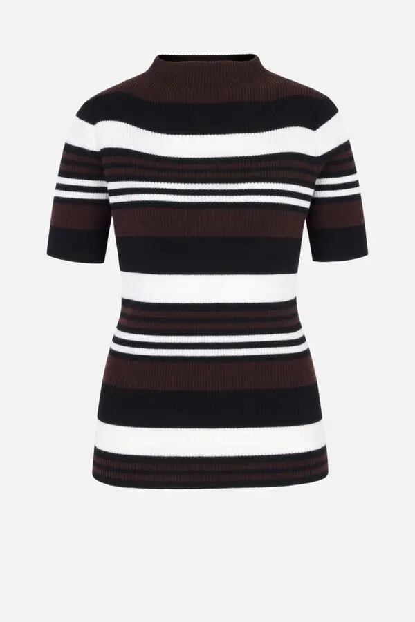 EMILIA WICKSTEAD Toma Knit Top In Brown, Black & Merino Wool - White