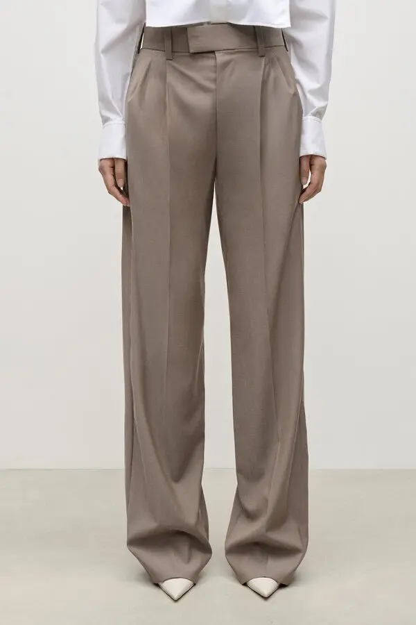 Victoria Beckham Wool & Mohair Blend Trousers - Beige